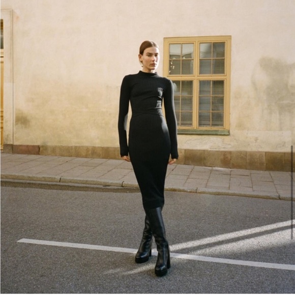 Zara | Dresses | Zara Black Ribbed Cutout Dress | Poshmark